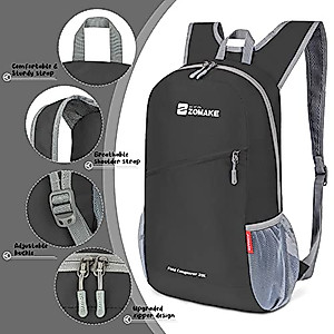 ZOMAKE 20L Small Packable Hiking Backpack for Women Men - Lightweight Travel Hiking Daypack - Water Resistant Foldable Day Pack for Camping Outdoor Sports (Black)