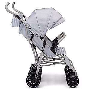 GAP babyGap Classic Side-by-Side Double Stroller - Lightweight Double Stroller with Recline, Extendable Sun Visors & Compact Fold - Made with Sustainable Materials, Grey Stripes
