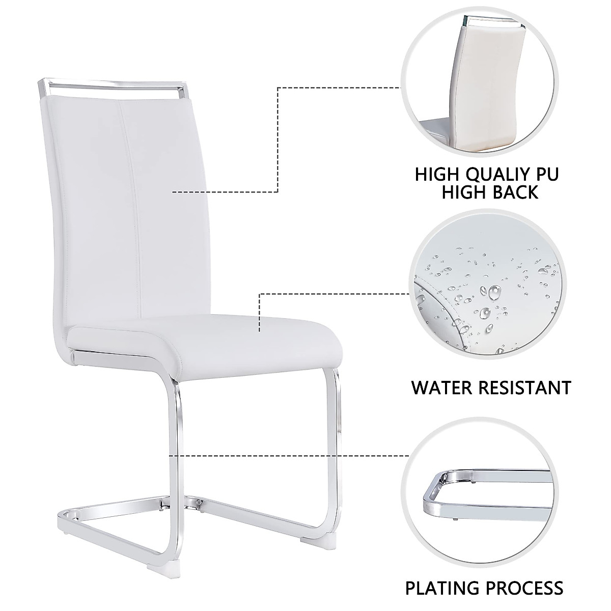 Pvillez 5 Piece Modern Mid-Century Dining Table Set for 4 People, Grey Marble Grain Wood Table and 4 PU Leather Upholstered Chairs, Home Kitchen Furniture