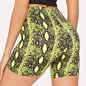 Shakumy Women Snakeskin Print Biker Shorts High Waist Summer Active Gym Workout Sports Yoga Shorts Leggings Skinny Hot Pants