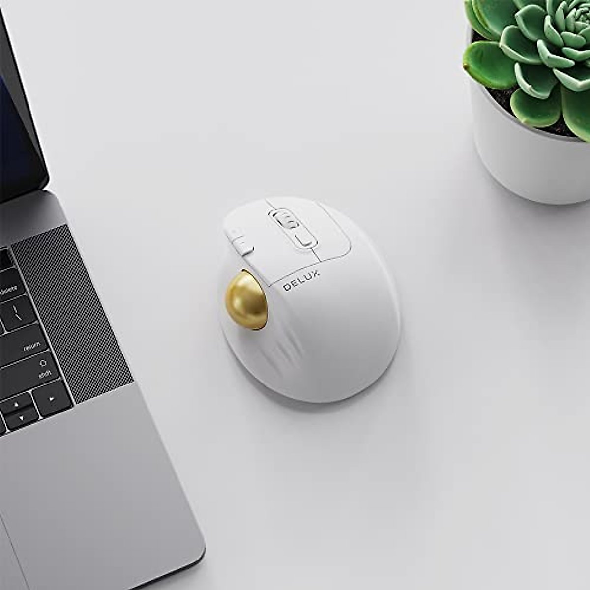 DeLUX Bluetooth Trackball Mouse, Wireless Ergonomic Rollerball Mouse with 2400DPI, Smooth Easy Thumb Control, 3 Devices Connection, Compatible for Windows, PC, Mac (MT1-White)