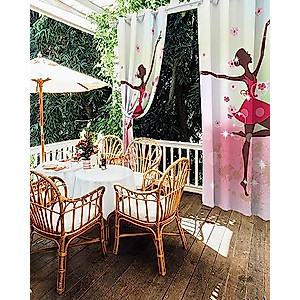 Outdoor Curtains for Patio 2 Panels Set Ballet Dadcing Girl Under Pink Flower Tree Waterproof Privacy Outside Curtain Sun Blocking Grommet Blackout Drapes for Porch Gazebo Pergolas Balcony 52x95 Inch