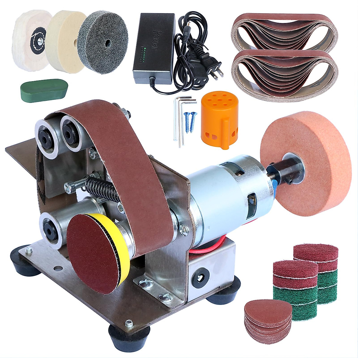 Hiqalty Electric Belt-Sander Polishing-Grinding Sharpener Adjustable -13 x 1.2in DIY Power Sanding Machine Mini Bench Belt Grinder Kit, Multifunctional for Knife Making, Woodworking(mini belt sander)