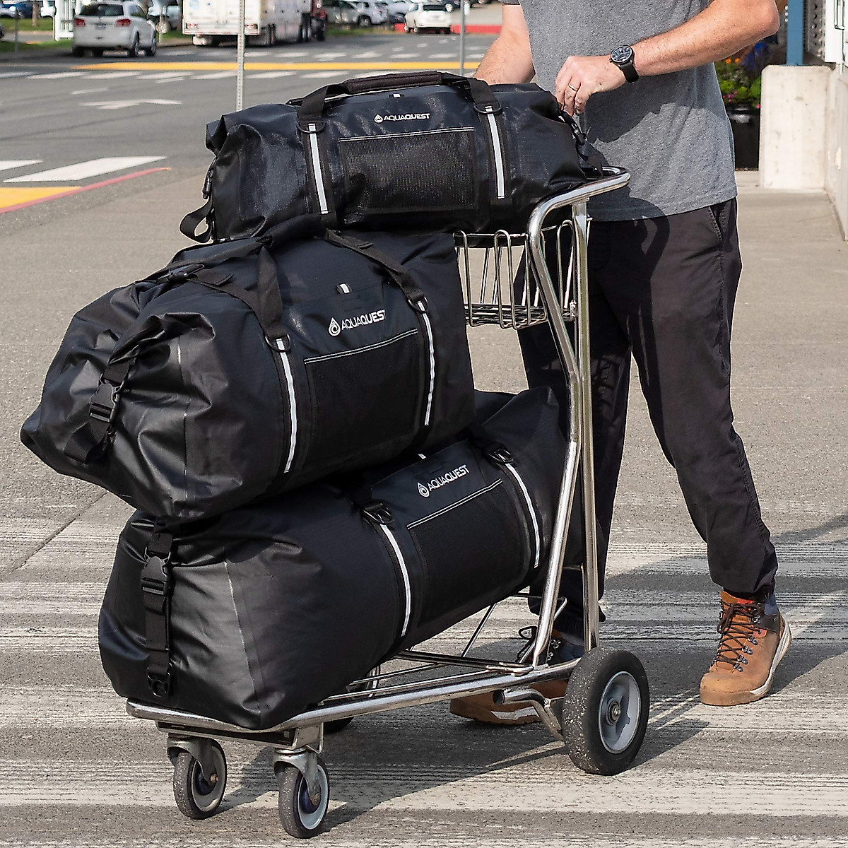 AquaQuest White Water Duffel - 100% Waterproof, Heavy Duty, Versatile, Comfortable - Durable Protective Dry Bag for Travel, Sport, Motorcycle, Boat, Fishing - 50 L, Blue