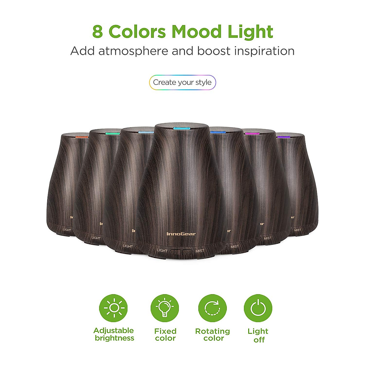 InnoGear Essential Oil Diffuser with Oils, 100ml Aromatherapy Diffuser with 6 Essential Oils Set, Aroma Cool Mist Humidifier Gift Set, Dark Wood Grain