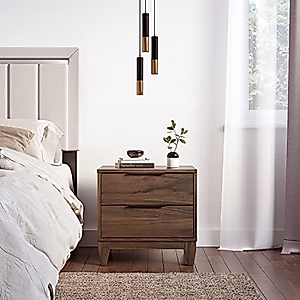 Boyd Sleep Bedroom Nightstand Bedside Table: Mackay Two Drawer Storage with Leg Base, Walnut