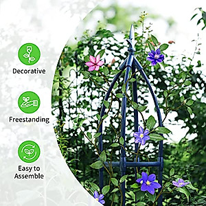 Garden Obelisk Trellis for Climbing Plants Outdoor Indoor Pot Rustproof 67" Tall Reinforced Plant Trellis - Metal with Plastic Plant Support Rose Trellis for Climbing Vine Vegetable, Blue, 1 PC