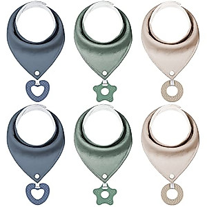 Yoofoss Baby Bandana Drool Bibs 6 Pack and Teething Toys Soft and Absorbent for Boys and Girls 0-36 Months - Baby Teething Bibs Plain Color