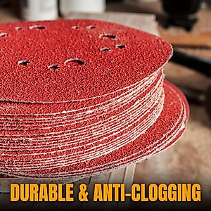 POWERTEC 45204, 40 Grit, 6 Inch 6 Hole Hook and Loop Sanding Discs, Sandpaper for Random Orbital Sander, Air Sander, Pneumatic Sander, Dual Action Sander, 25PK