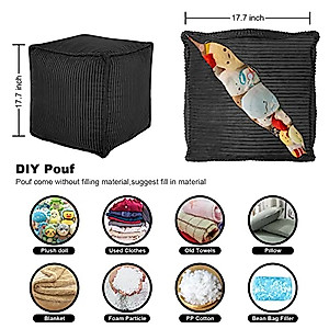 Louis Donné Unstuffed Square Pouf Ottoman Cover, Supersoft Corduroy Storage Pouf Cover for Living Room Bedroom Stool Footrest