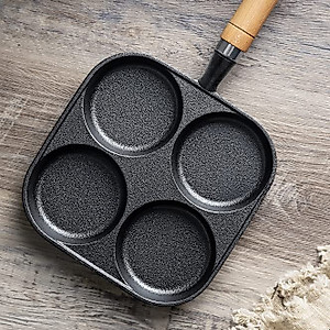 awrduol Uncoated 4 Cup Egg Frying Pan Thickened Egg Cooker Omelet Pan, Healthy Cast Iron Pancake Cooker for Breakfast, Gas Stove & Induction Compatible