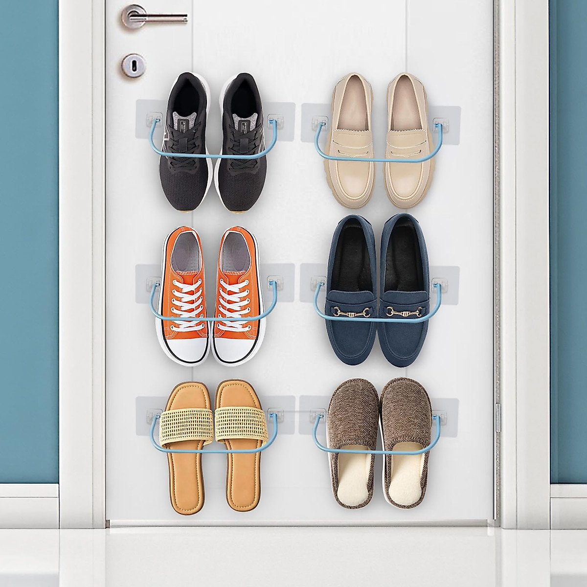 ISYOKE Door Shoe Rack 6Pack,Heavy-Duty Shoe Holder for Door, Door Hanging Shoe Storage Organizer with Sticky Hanging Strips, Perfect for RVs, Bathrooms, and Small Spaces