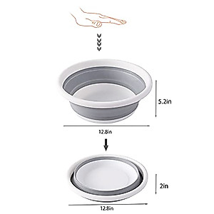AAKitchen Collapsible Portable Wash Basin Dishpan 5L Kitchen Dish Pans Washing Basin Foldable Strainer Wash and Drain Dish Tub Drainer for RV, Camping, Marine, BBQ (White/Gray)
