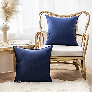 Home Brilliant Outdoor Pillows for Patio Furniture Waterproof Linen Pillow Covers Modern Throw Pillow Covers for Living Room, 4 Pieces, 18 inches(45 x 45cm), Dark Blue