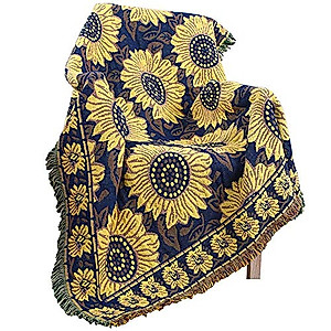 PHNAM Sunflower Throw Blanket with Fringe for Couch Bed Soft Decorative Cozy Cotton Woven Knit Warm Bed Throws Reversible for Chair, Sofa, Living Room, Bedroom (51x70.8 inches) (Sunflower)