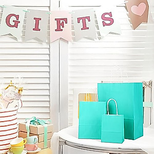 MIMIND 144 Pieces Teal Blue Gift Bags with Handles Assorted Sizes Mint Turquoise Paper Bags Bulk Teal Party Supplies Baby Shower Birthday Wedding Merchandise Bags Retail Shopping Bags Favor Bags