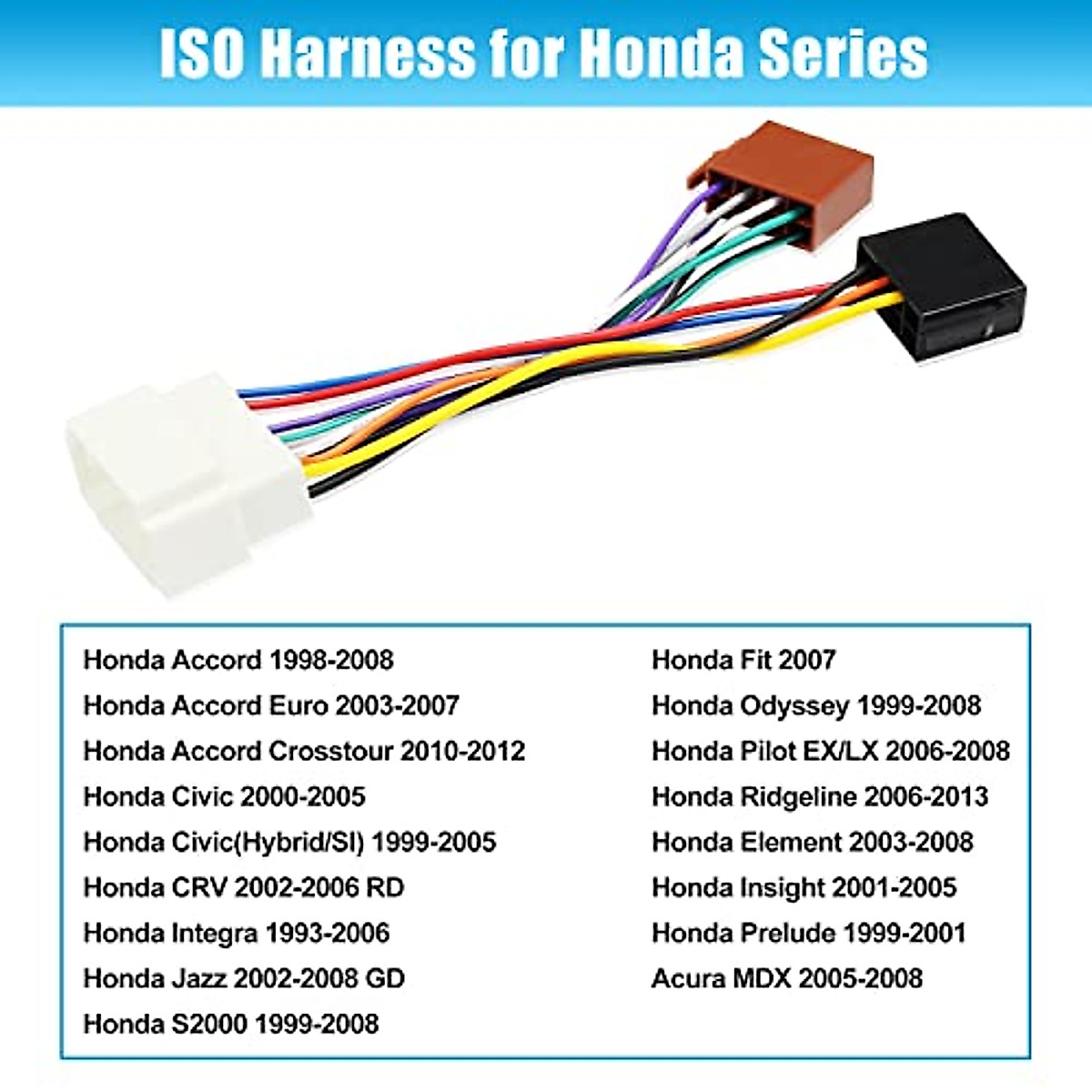 for Honda ISO Radio Stereo Harness Adapter, Aftermarket Radio Wiring Harness Compatible with Honda Accord Civic CRV Insight Suzuki
