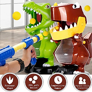 TFSeven Dinosaur Shooting Toys for Kids, Target Shooting Battle Games with LCD Score Record and 2 Air Pump Guns and 24 Soft Foam Bullets Interactive Target Practice Toys Gift for Boys and Girls