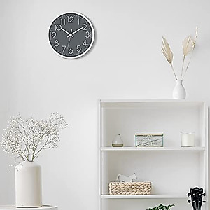 Foxtop 12 Inch Non-Ticking Wall Clock Silent Quartz Battery Operated Round Wall Clock Modern Easy to Read Clock for Office School Classroom Home Bedroom Living Room Kitchen (Gray)