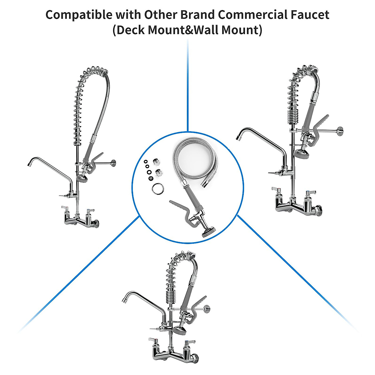 FAUAID Pre Rinse Spray Valve with 45” Stainless-Steel Pre Rinse Hose,1.42 GPM Pre Rinse Sprayer Commercial Sink Sprayer with Ergonomic Handle Commercial Faucet Parts,Fit for Dish Washing Sprayer（Gray）