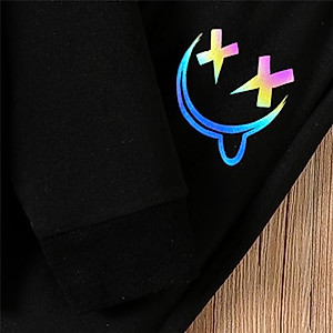 PATPAT Boy's Long Sleeve Luminous Tracksuit Set Pullover Hoodie Jogging Pants Set 2 Pieces Sweatshirt Elastic Sweatpants Black 6-7 Years