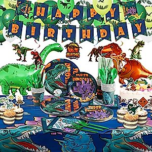 Dinosaur Birthday Party Supplies Kit For Boys, Dinosaur Party Decorations-20 Guest-Include Dino Plates Cups Napkins Banner Cutlery Balloon Tablecloth Straws Toppers