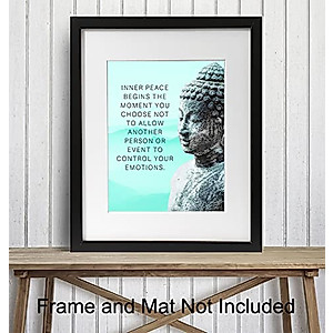 Buddhism Buddha Statue Art Print - Inspirational Motivational Zen Quote Wall Decor for Bathroom, Home, Apartment, Spa, Yoga or Meditation Room - Unique Gift for New Age Fan Women - 8x10 Blue Picture