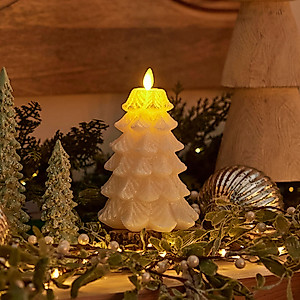 Luminara Christmas Tree Flameless Candle Glitter and Snow Finish Moving Flame Effect LED Candle, Timer, Remote Ready, Holiday Decoration (4.7" x 6.5", White Swan)