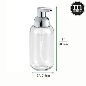 mDesign Set of 2 Refillable Soap Dispenser - Discreet Foaming Soap Dispenser - Chrome Soap Dispenser Bottle with Plastic Pump - Rust Free - Ideal for Kitchen or Bathroom - Clear/Chrome