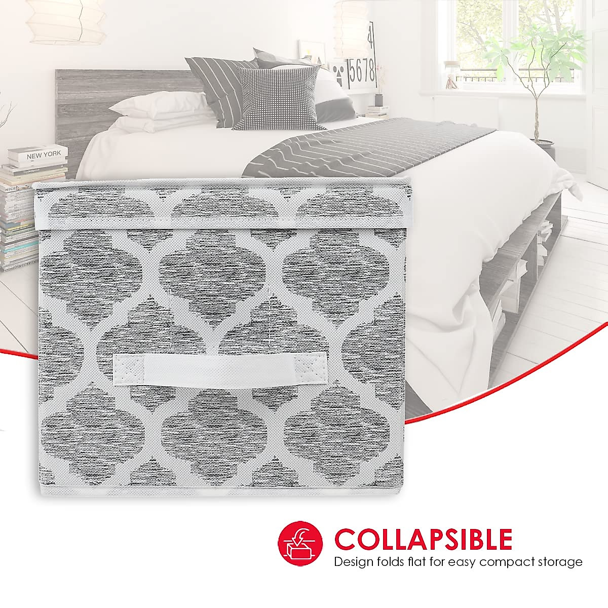 Home Basics Arabesque Non-woven Closet Storage (1, Large) | Label Window for Organizing | Store in Closet or Shelf | Collapsible When Not in Use