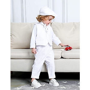 A&J DESIGN Baptism Outfits for Babyboys Toddler Christening Formal Suits with Hat White 3T
