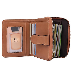 Yafeige Small Wallet for Women RFID Blocking Leather Compact Bifold Pocket Wallet Cute Zipper Card Case Purse(Apricot)