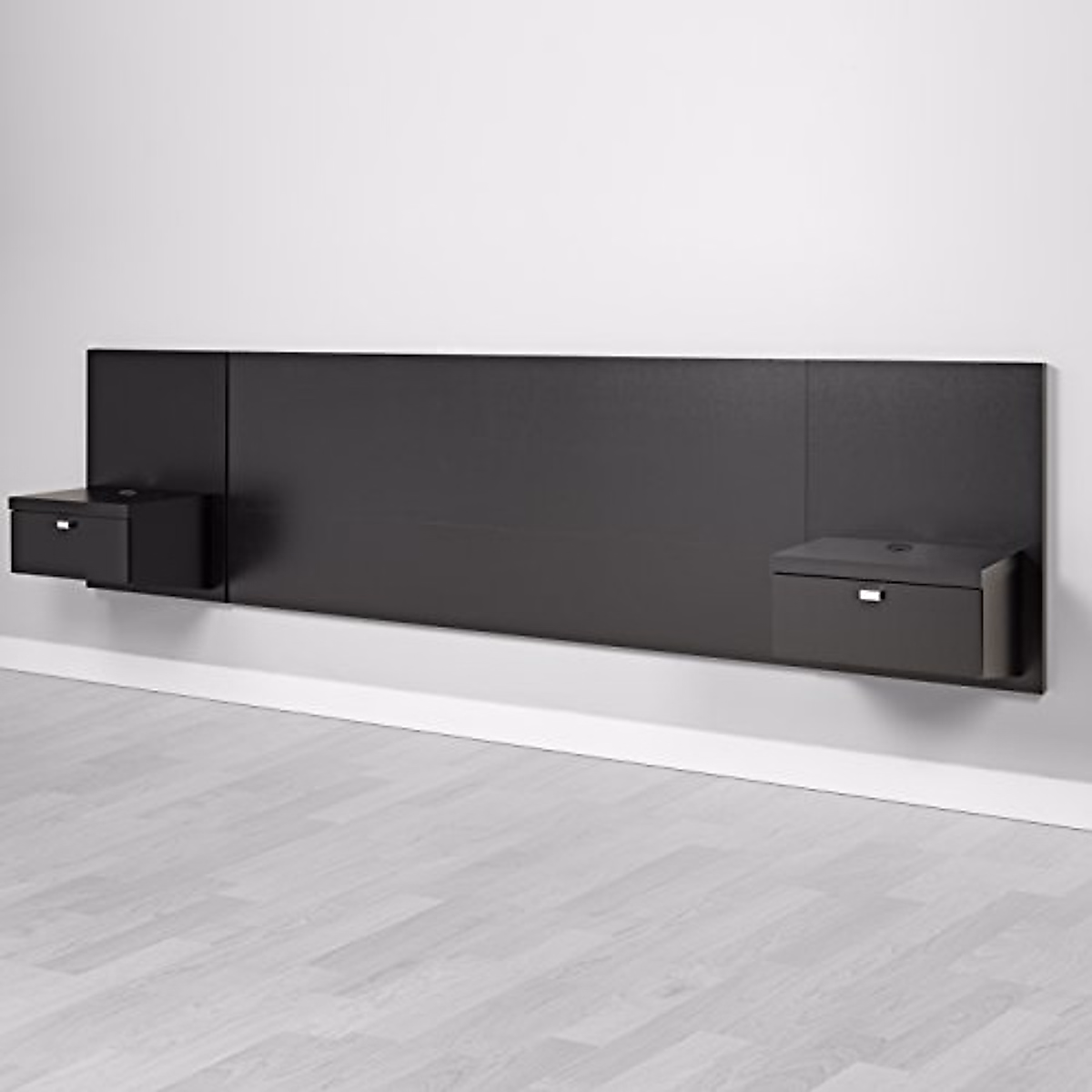 Prepac Series 9 Designer Floating King Headboard with Nightstands, 123.25" W x 31.5" H x 16"D, Black