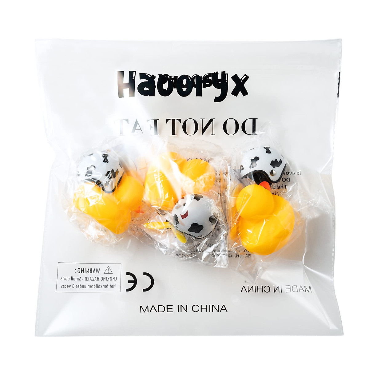 Haooryx 3 Pack Cow Print Rubber Duck Toys Car Ornaments, Farm Animal Theme Yellow Ducks Car Dashboard Decorations Black White Cow Print Helmet Duck with Propeller Squeak Toys Gift for Kids Adult