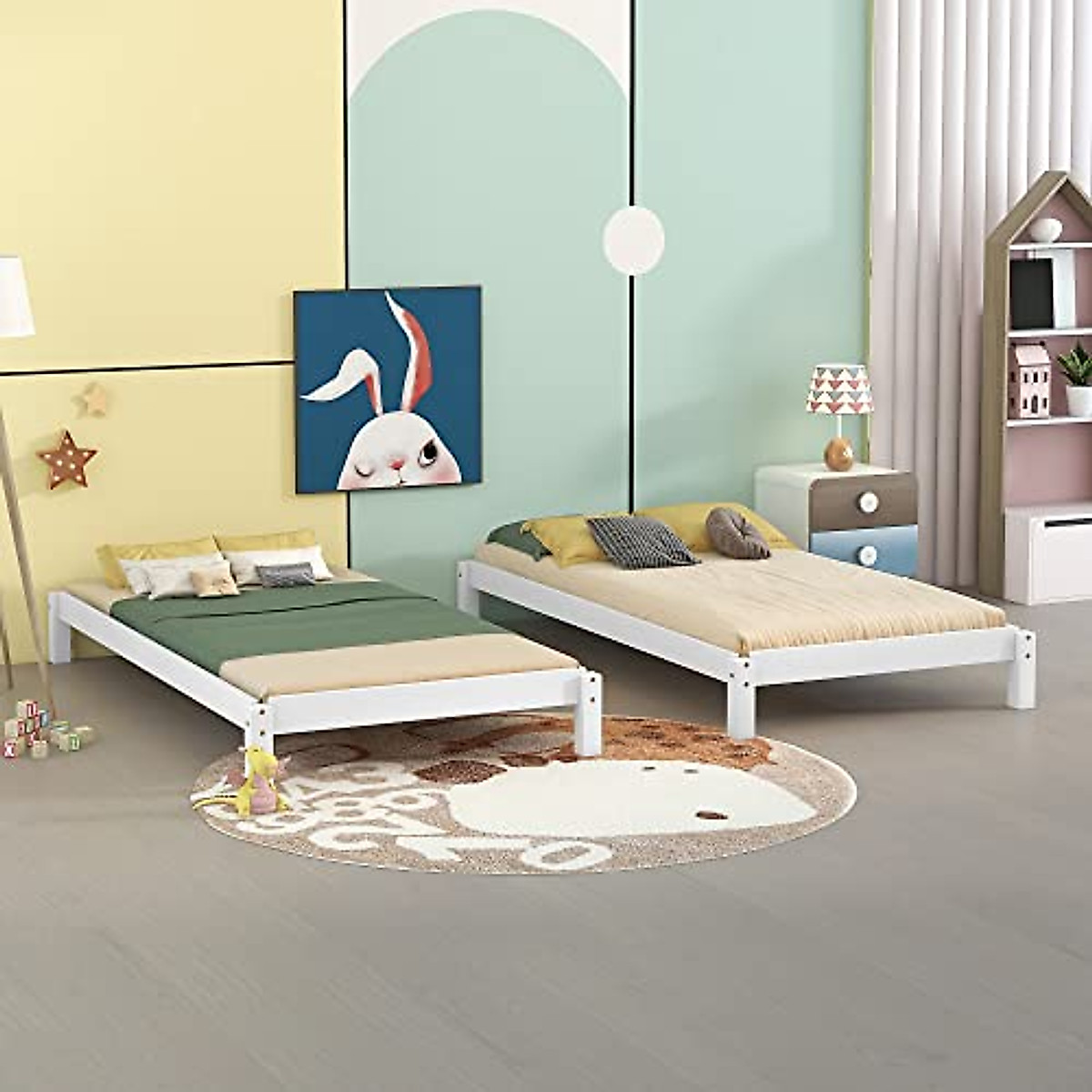 Merax Modern Solid Wood Bed Frame Mattress Foundation, Stackable Day Bed No Box Spring Needed Twin White