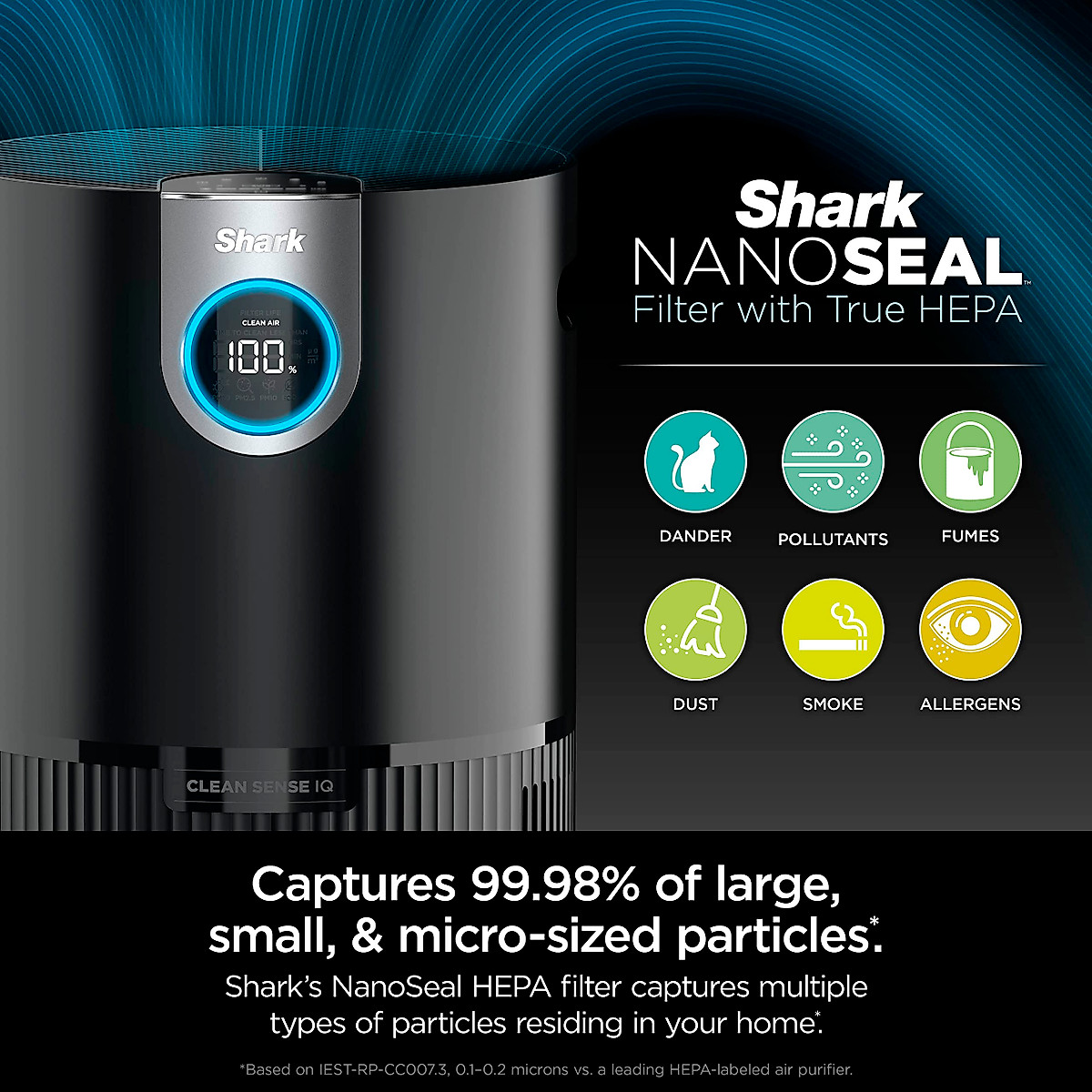 Shark Air Purifier MAX with NanoSeal HEPA, Cleansense IQ, Odor Lock, Cleans up to 1200 Sq. Ft. and 99.98% of particles, dust, allergens, smoke, 0.1–0.2 microns, Grey, HP202 (Renewed)