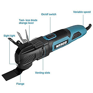 WESCO Oscillating Tool Kit, 2.5 Amp Corded Oscillating Multi-Tool with 15 Accessories, Variable Speed Oscillating, 3.2°Oscillation Angle, Universal Fit System, Carry Bag
