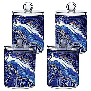 MNSRUU 2 Pack Qtip Holder Organizer Dispenser Blue Marbling Bathroom Storage Canister Cotton Ball Holder Bathroom Containers for Cotton Swabs/Pads/Floss