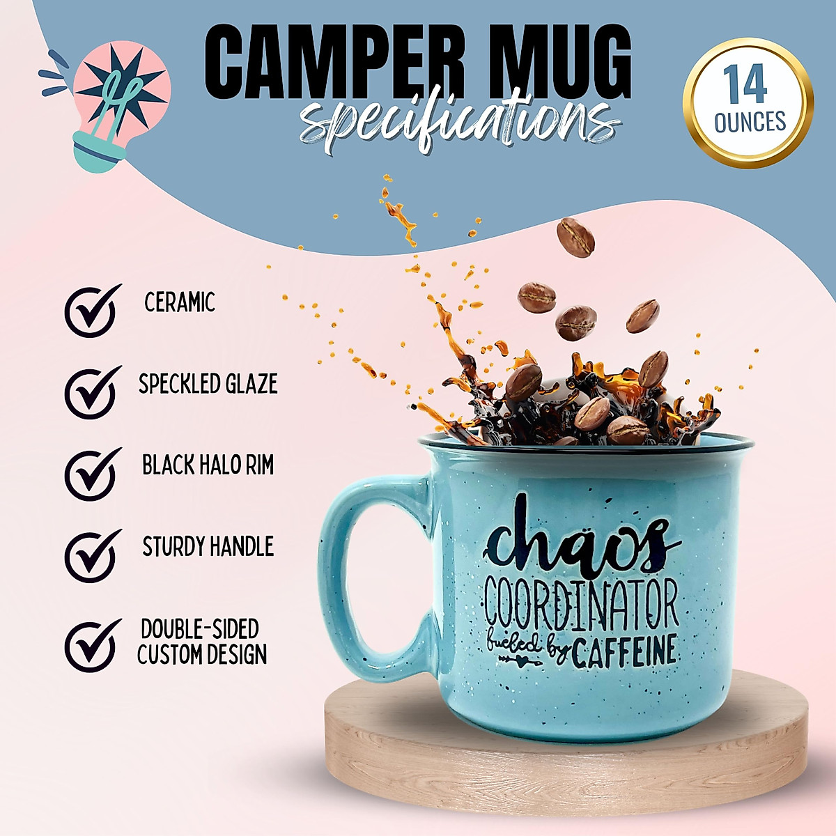 Cute Funny Coffee Mug for Women - Chaos Coordinator Fueled By Caffeine - Unique Fun Gifts for Her, Mom, Sister, Teacher, Coworkers - Handmade Coffee Cups & Mugs with Quotes