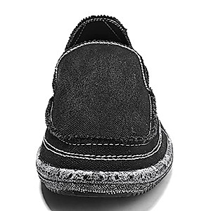 JAMONWU Men's Slip on Shoes Cloth Shoes Deck Shoes Canvas Leisure Vintage Casual Loafer Boat Shoes (11.5 US,Z_Black)