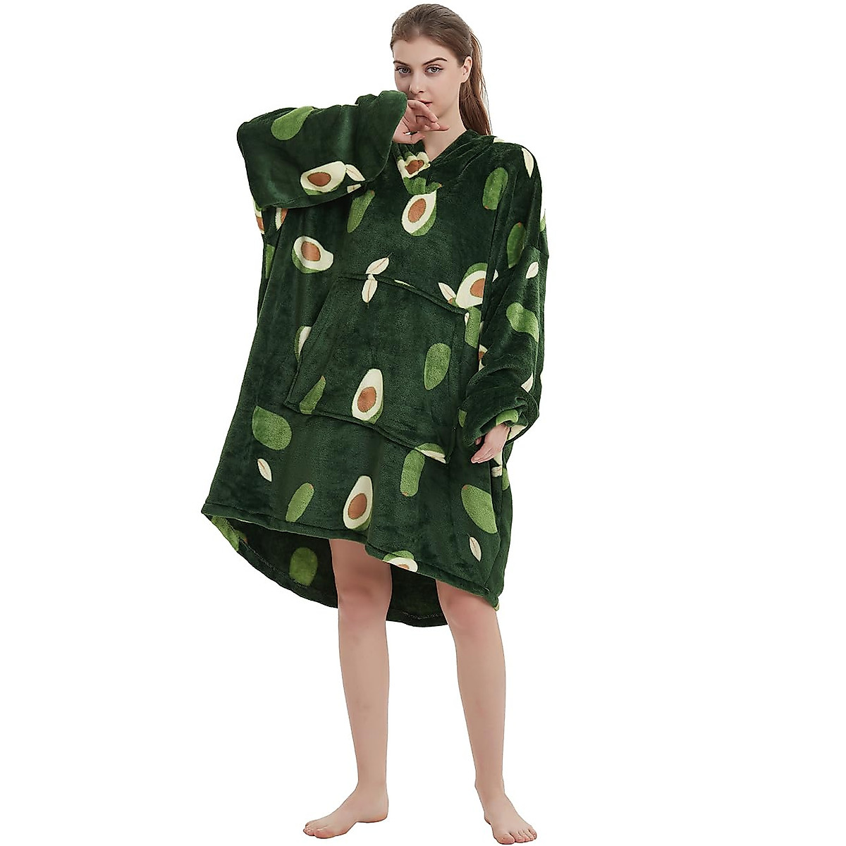 ABENCA Wearable Blanket Hoodie Adult Oversized Sweatshirt Light Flannel Sherpa, Warm and Cozy, One Size Fits All.Avocado