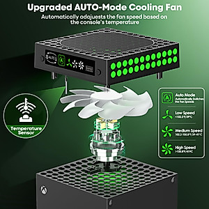 XBX Series X Cooling Fan Dust Proof with Auto Mode, for Xbox Series X Console with LED Lights, Built-in AUTO Adjustable Fan Cooling System, Xbox Series X Top Cooler, Game Accessory with Headset Holder