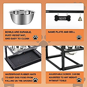 Elevated Dog Bowls,Raised Dog Bowls for Dogs Adjusable Height with Stainless Steel Dog Food Bowls and Spill Proof Mat, Dog Bowls for Large Medium Dogs.