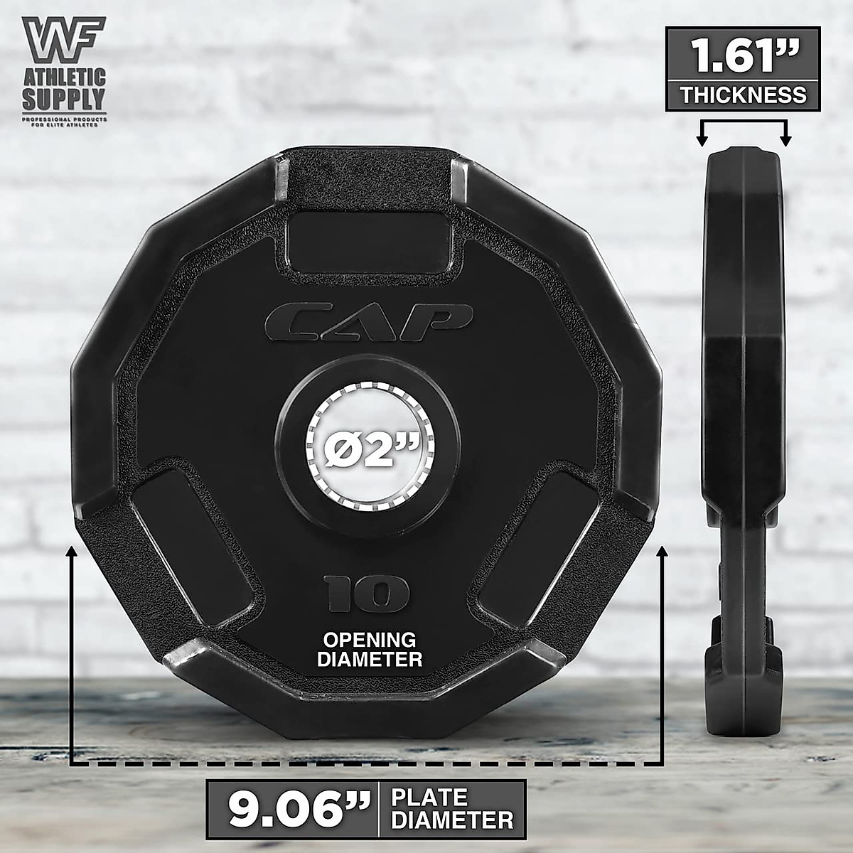 CAPHAUS 2-Inch Rubber Coated Grip Disc, 12-Sided Olympic Weight Plates for Strength Training; Precision Casting, Stainless Steel Insert, Rubber Coated & Ergonomic Grip