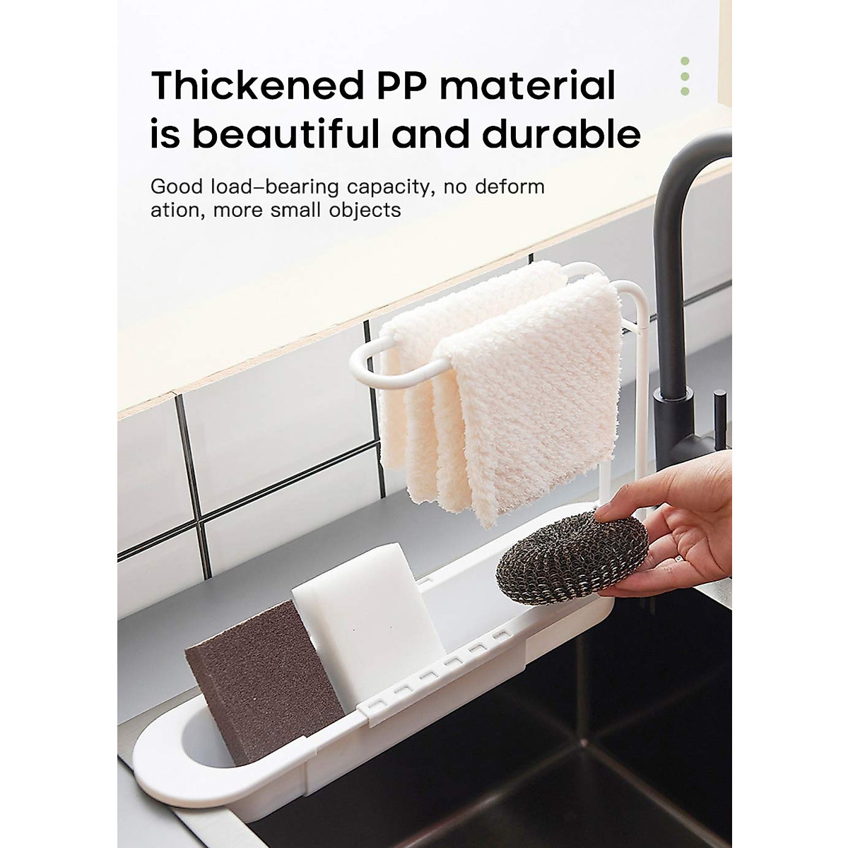 UUPOI Telescopic Sink Storage Rack, Expandable Dish Caddy Drying Rack, Drain Basket Tray Caddy Shelf Scrubber, Retractable Rack for Kitchen and Bathroom, Black