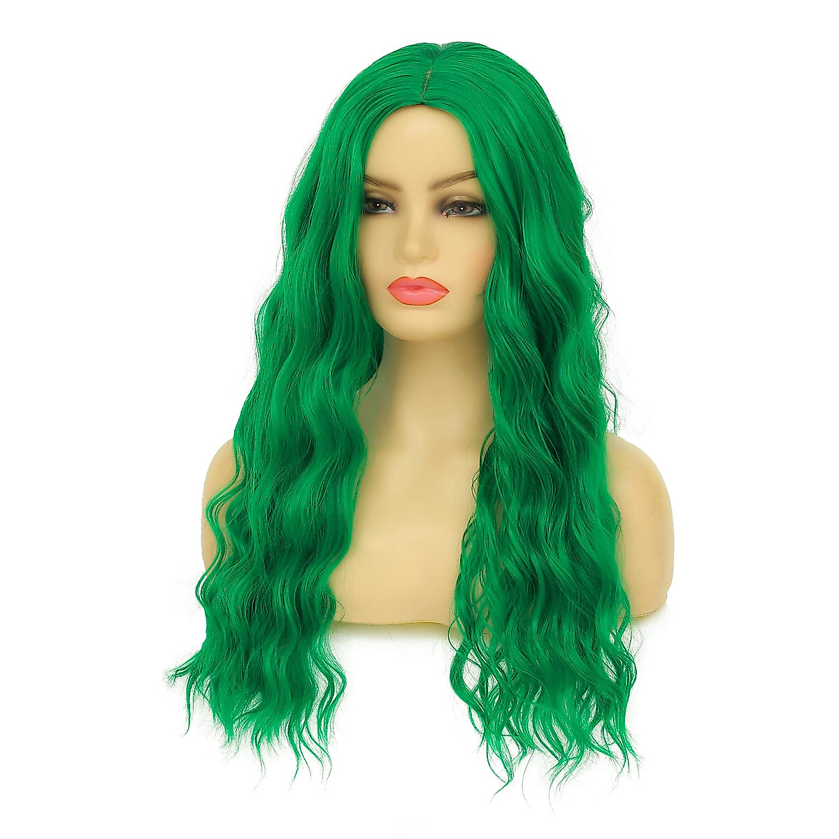 Beweig Long Curly Wavy Green Wig for Women Middle Part Costume Cosplay Wig Synthetic Hair Replacement Wig …