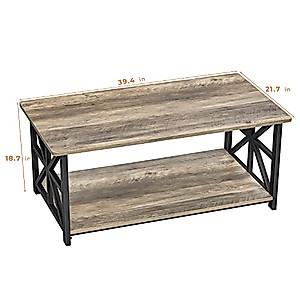 GreenForest Coffee Table for Living Room with Round Corners Farmhouse Style Center Table with Storage Shelf 40 Inch Space Saving Easy Assembly Gray Wash