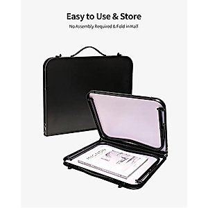 FISYOD Folding Laptop Table, Bed Table Lap Desk, Breakfast Tray Table, Portable Mini Picnic Study Reading Drawing Table, Folding in Half with Inner Storage Space (All Black)