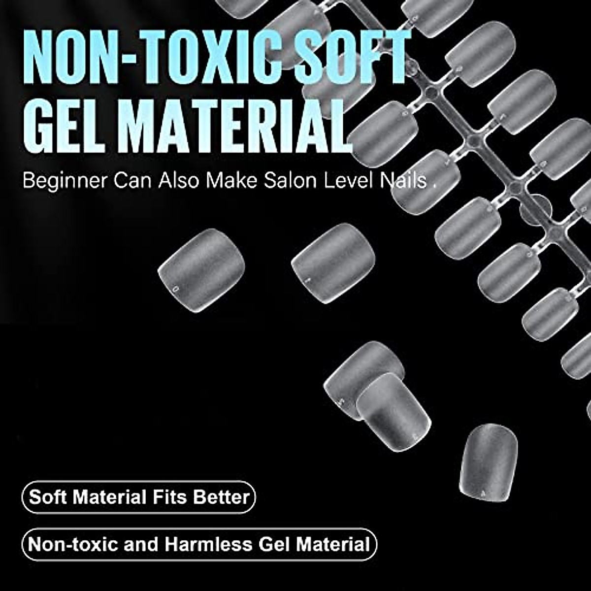 TOMICCA Extra Short Square Nail Tips, 150Pcs Acrylic Nail Tips, 15 Size Double Sided Matte Soft Gel Nail Tips, Nail Extension Tips for Beginner and Professional