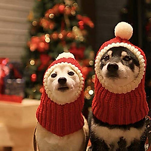 POPETPOP Funny Cat Dog Christmas Hat - Adorable Pet Christmas Outfits for Dogs - Cute Knit Winter Warmer Snood Pet Headwear - Pet Party Accessories (Red, Size M)